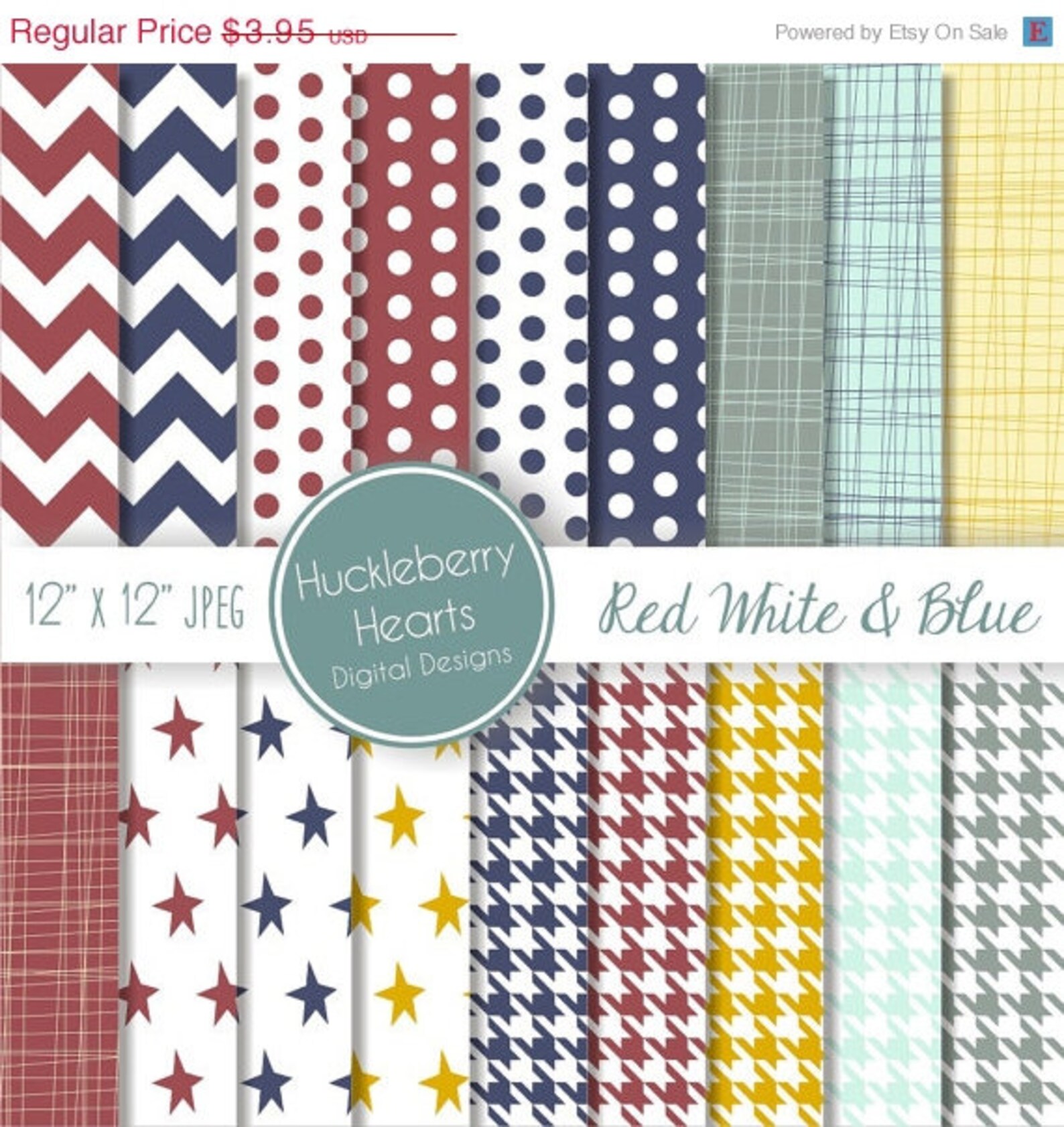 Red White and Blue Digital Scrapbook Paper Digital | Etsy