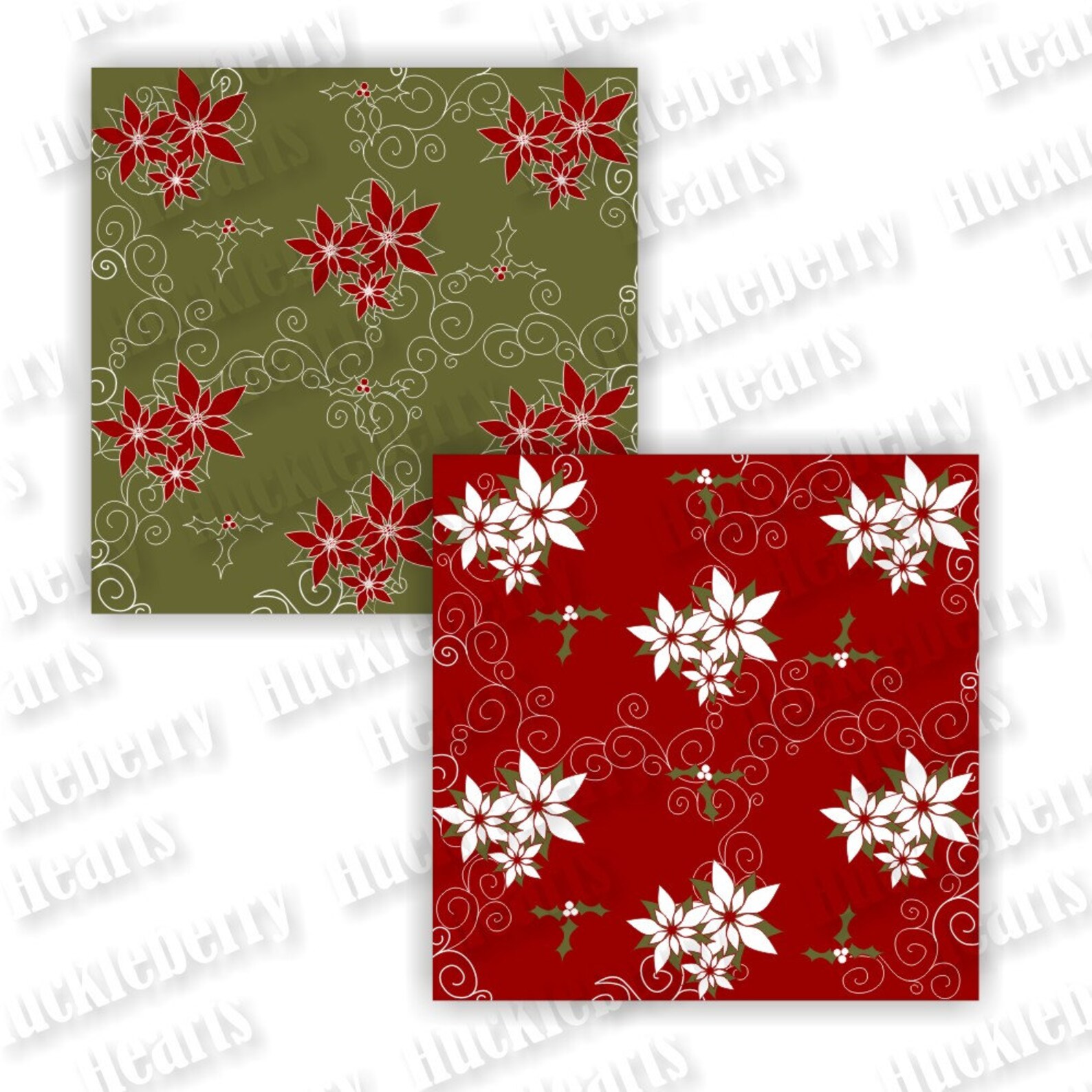 Red and Green Christmas Digital Paper With Poinsettias and - Etsy