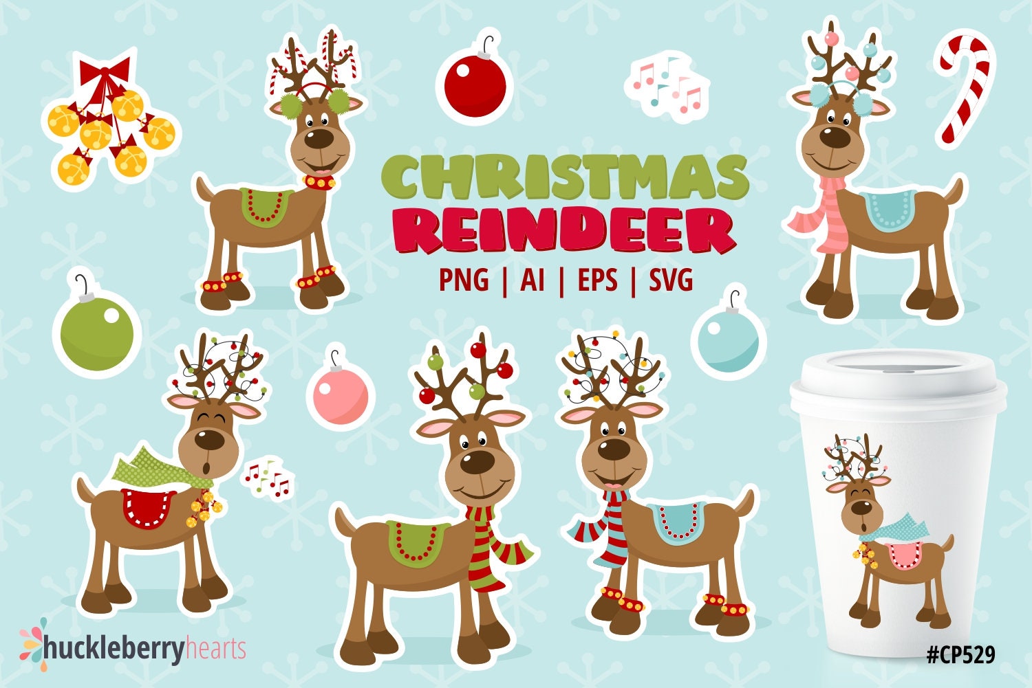 Reindeer Clipart Christmas Clipart Christmas Reindeer - Etsy