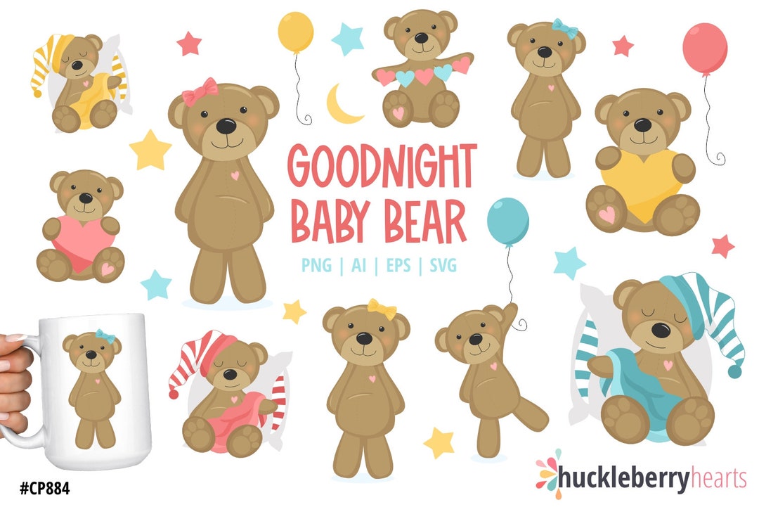 Teddy Bear Clipart, Cute Bear Clip Art, Baby Girl Bear Clipart Set ...