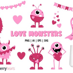 Valentine Monsters Clipart, Valentine's Day SVG Bundle, Cute Love ...