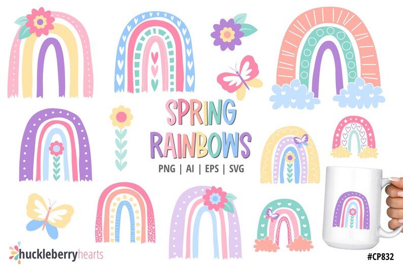 Spring Rainbow Clipart | Cute Rainbow SVG Bundle | Spring Clipart ...