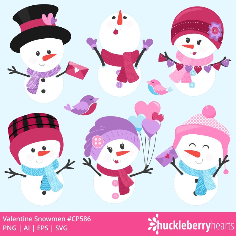 Valentine Snowman Clipart, Snowman SVG Bundle, Cute Snowman PNG ...
