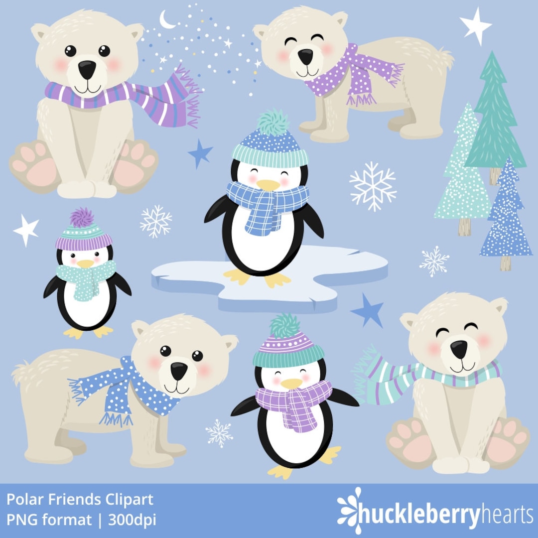 Polar Bear Clipart, Penguin Clipart, Bear Clip Art, Winter, Printable ...