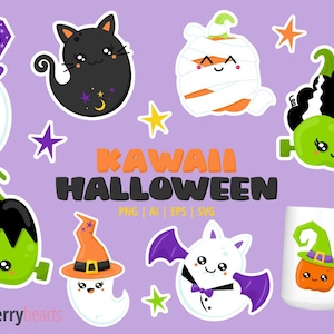 Kawaii Halloween Clipart Bundle | Cute Halloween SVG Files | Pumpkin ...