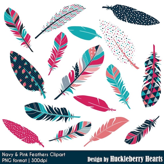 Feather Clipart Digital Feathers Feather Clip Art Navy | Etsy