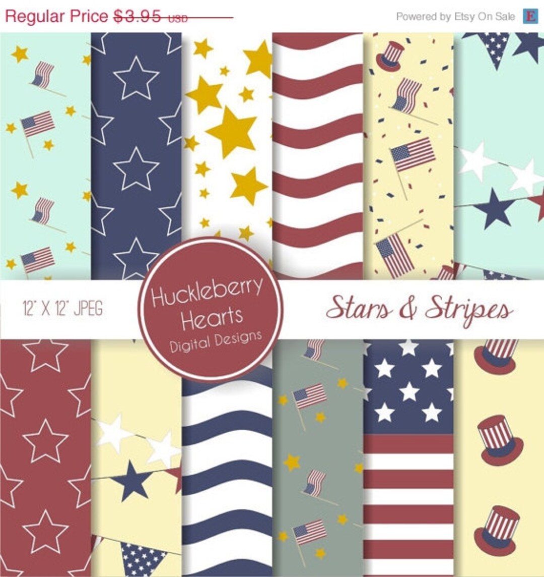 Stars and Stripes Digital Scrapbook Paper, Digital Background, DIY ...