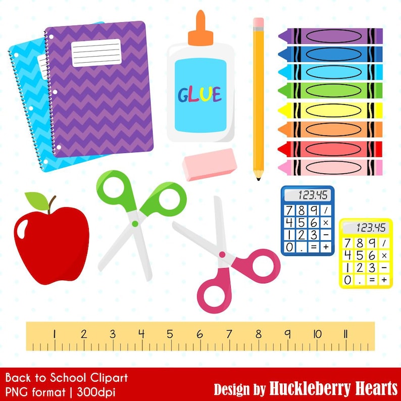 School Supplies Clipart, Back to School Clipart, Crayon Clipart, School ...