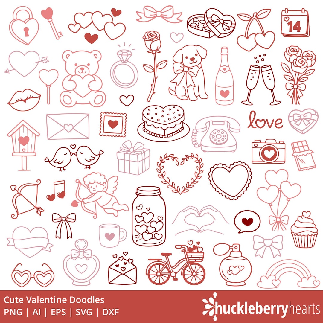 Valentine Doodle Clipart | Valentine's Day SVG Set | Commercial Use - Etsy