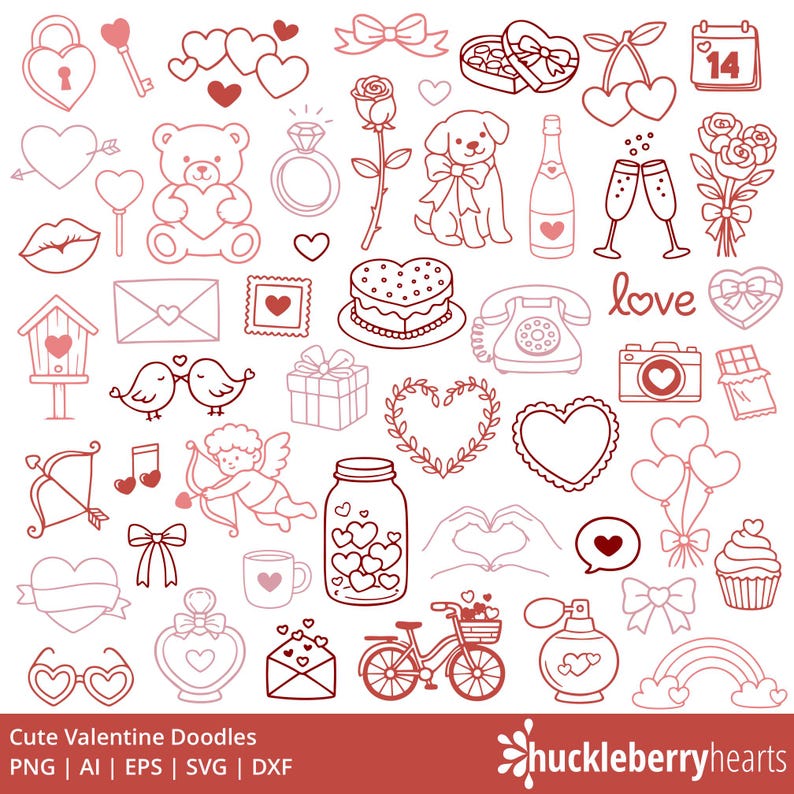 Valentine Doodle Clipart | Valentine's Day SVG Set | Commercial Use - Etsy