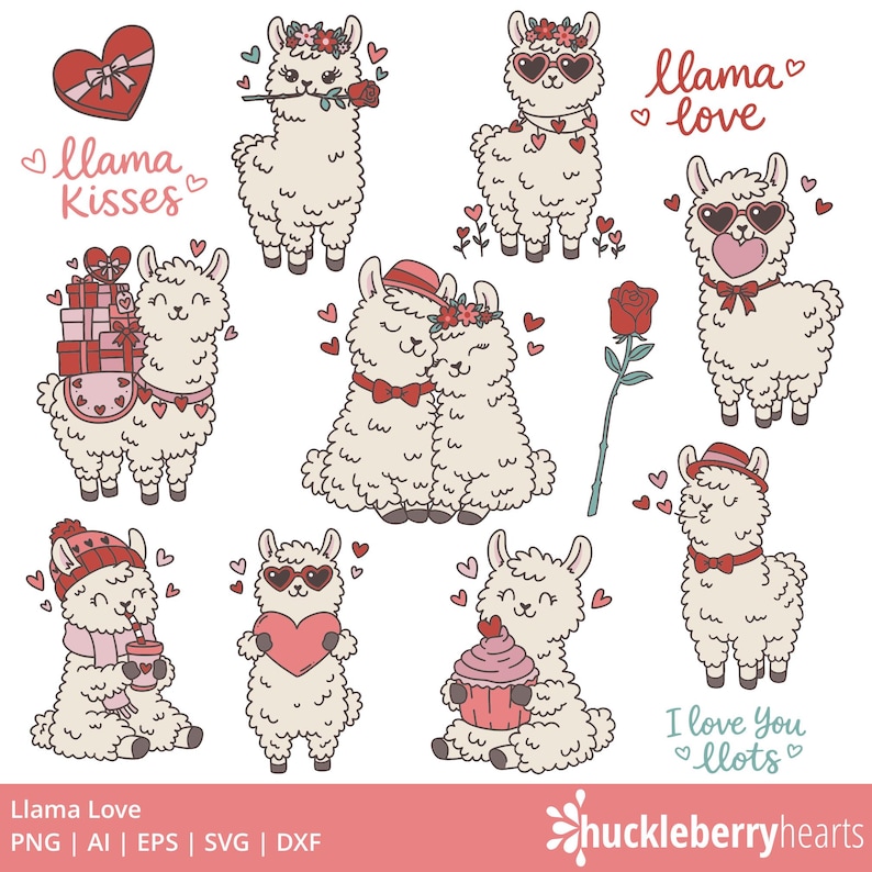 Valentine Llamas PNG | Cute Valentine Clipart | Llama SVG | Commercial ...