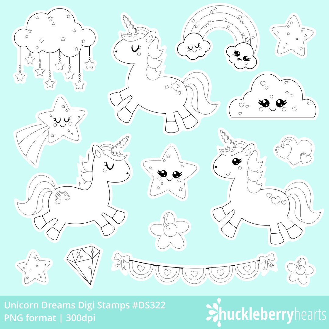 Unicorn Digital Stamps, Unicorn, Black and White, Small Commercial Use ...