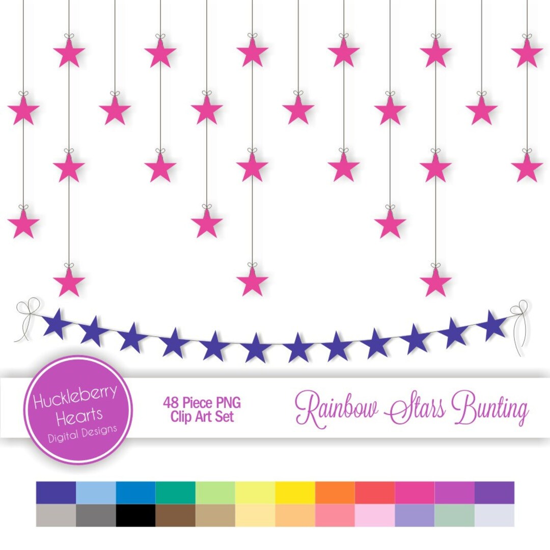 Digital Star Bunting, Digital Star Strings, Rainbow Star Clip Art ...