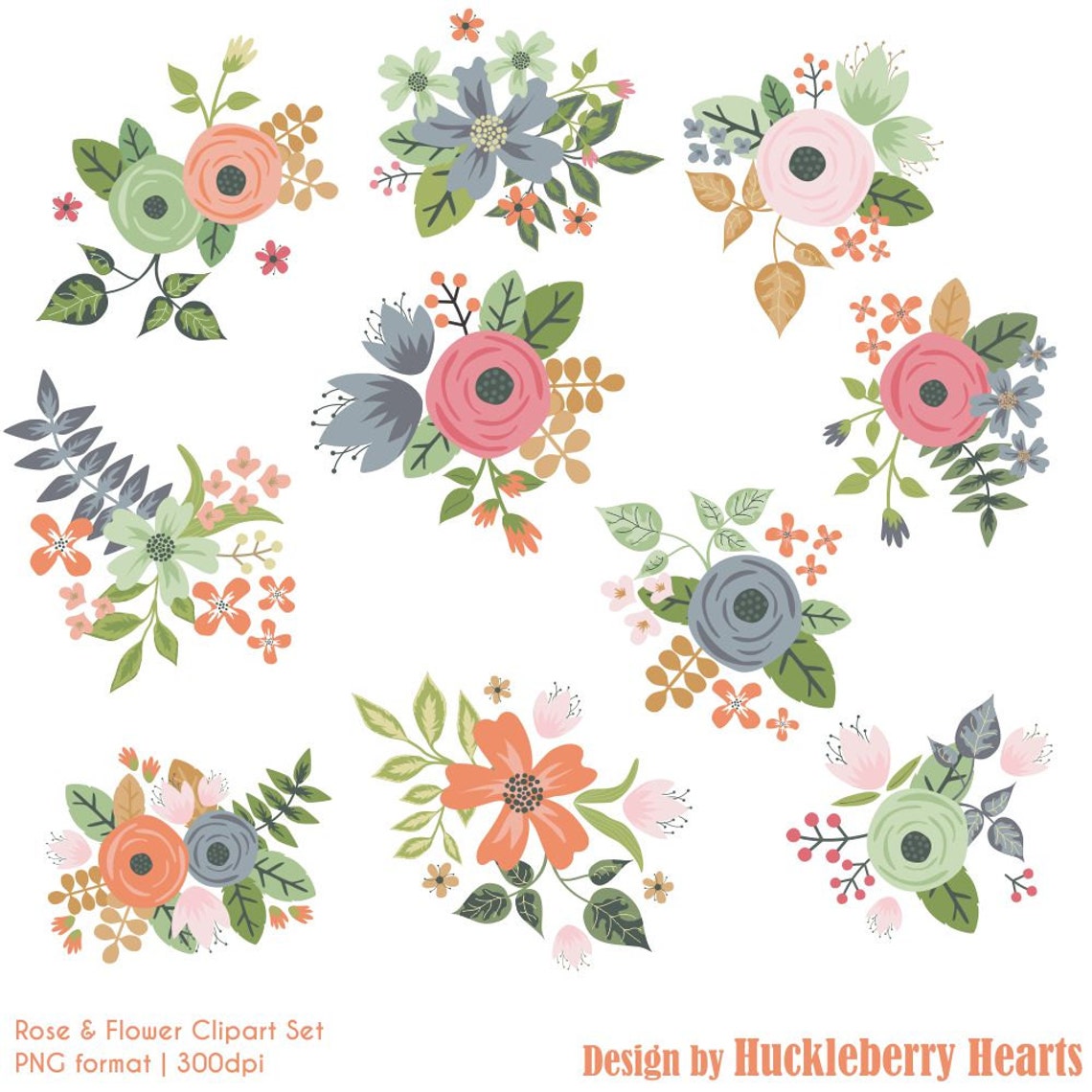 Flower Clipart, Rose Clipart, Flower Clip Art, Rose Clip Art, Digital ...