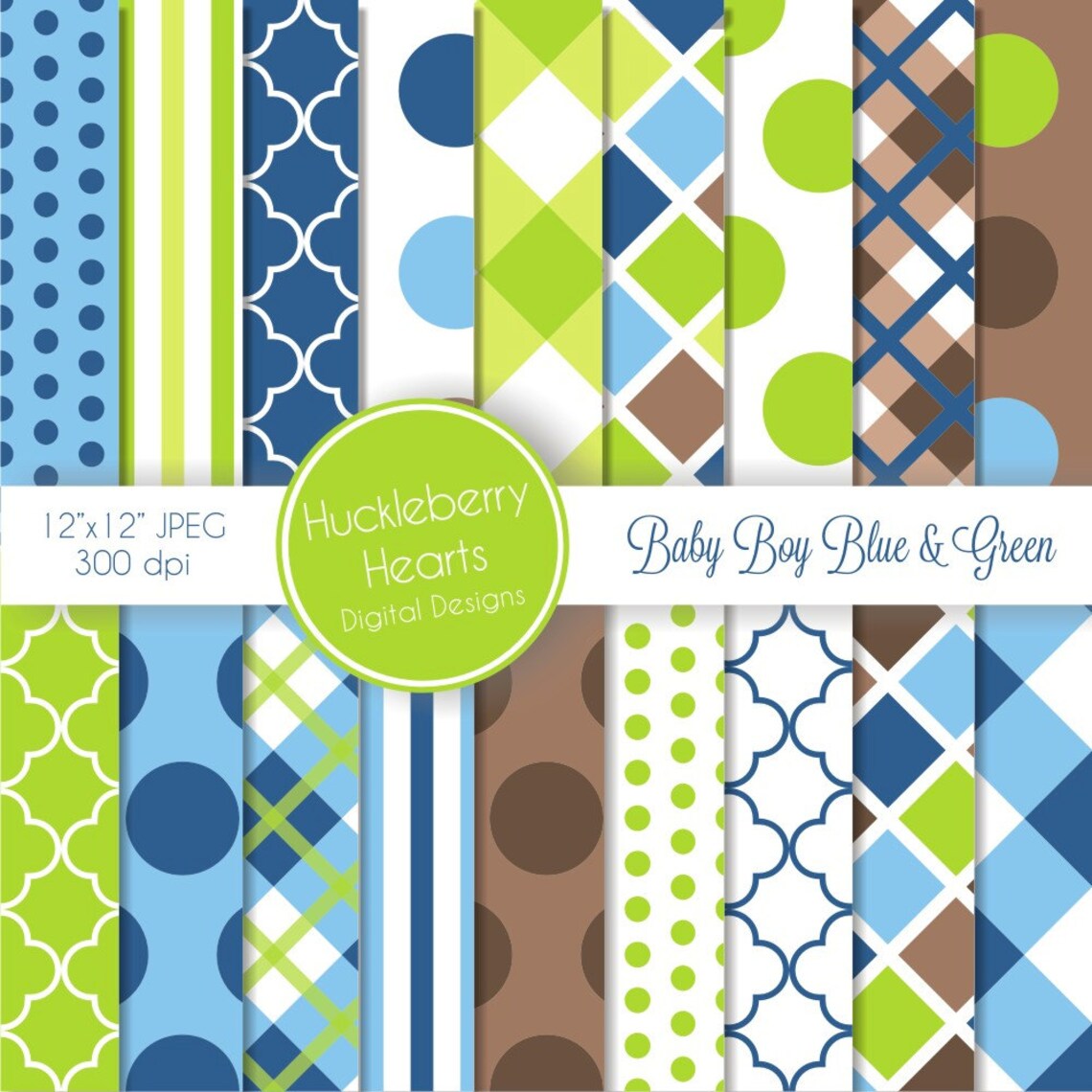 Baby Boy Blue and Green Digital Scrapbook Paper Digital - Etsy