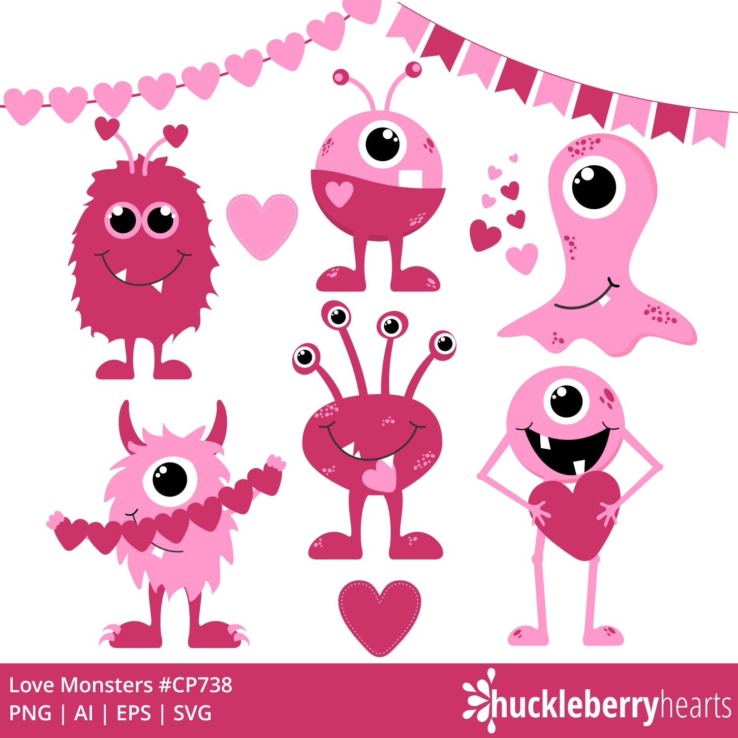 Valentine Monsters Clipart, Valentine's Day SVG Bundle, Cute Love ...