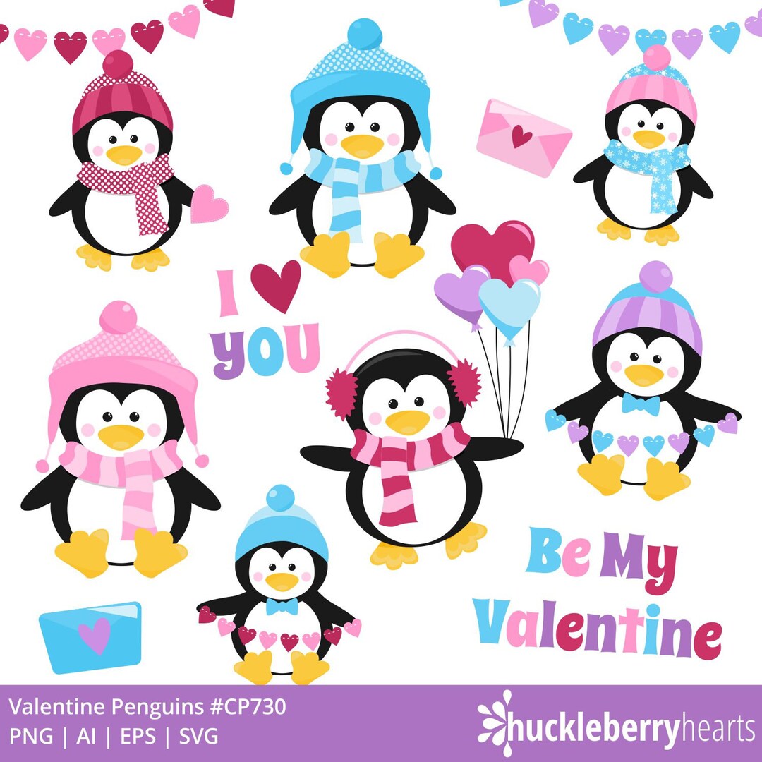 Valentine Penguins Clipart | Cute Valentine’s Day SVG Bundle | Penguin ...