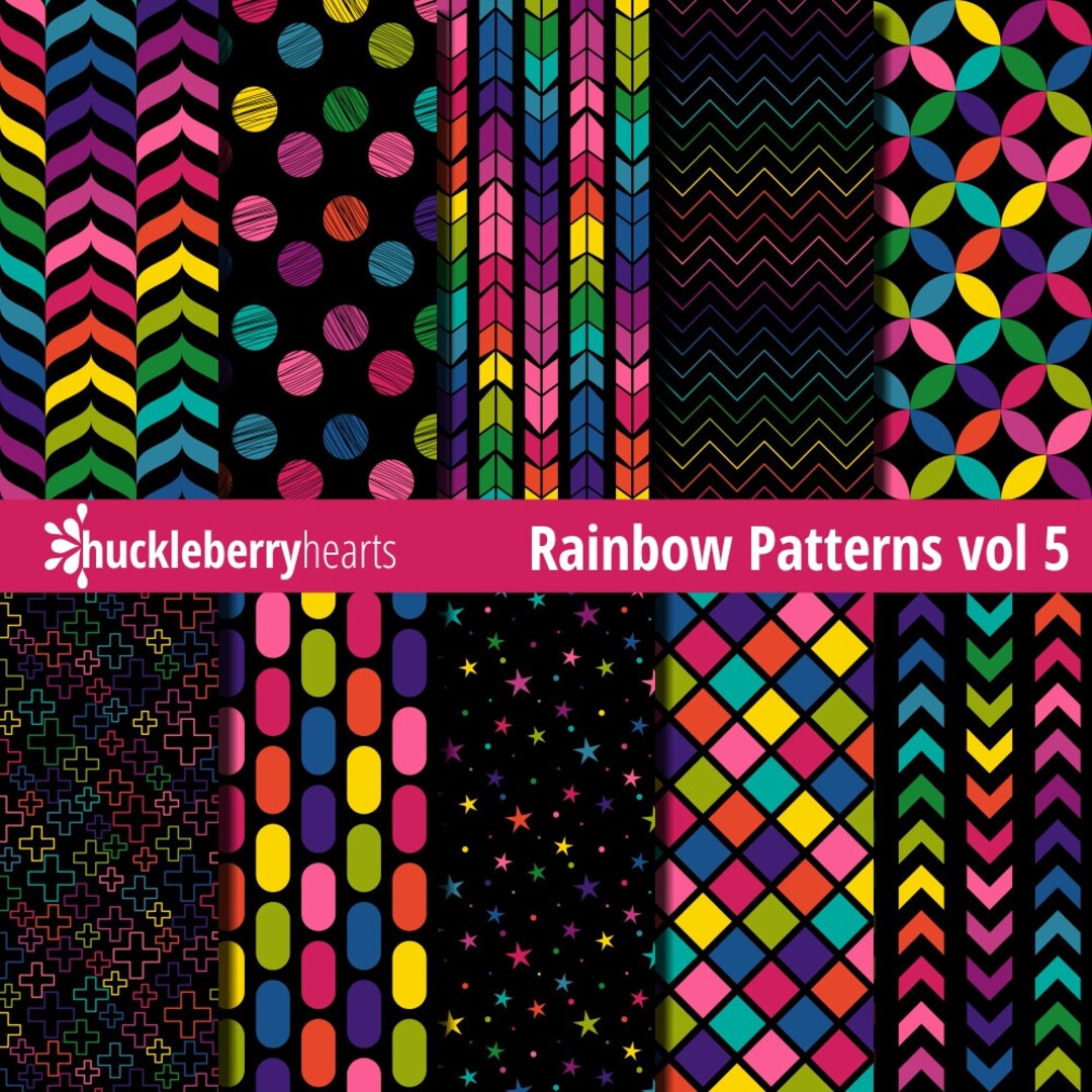 Rainbow Digital Paper, Digital Scrapbook Paper, Seamless Patterns ...