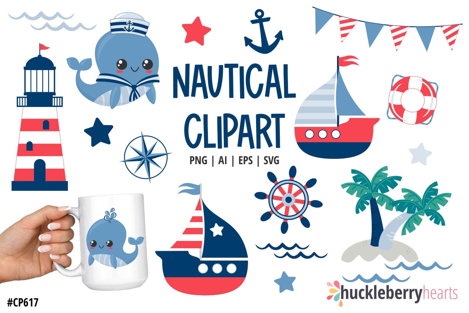 Nautical Clipart Sailing Clipart Whale Clipart Printable - Etsy