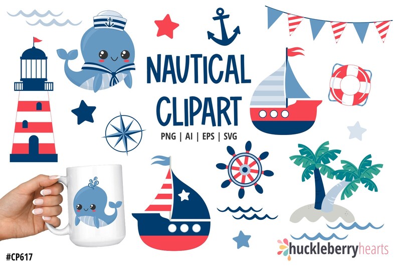 Nautical Clipart Sailing Clipart Whale Clipart Printable - Etsy