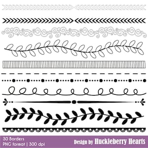 31 Piece Digital Borders Clip Art, Flourishes, Hand Drawn, Doodle ...