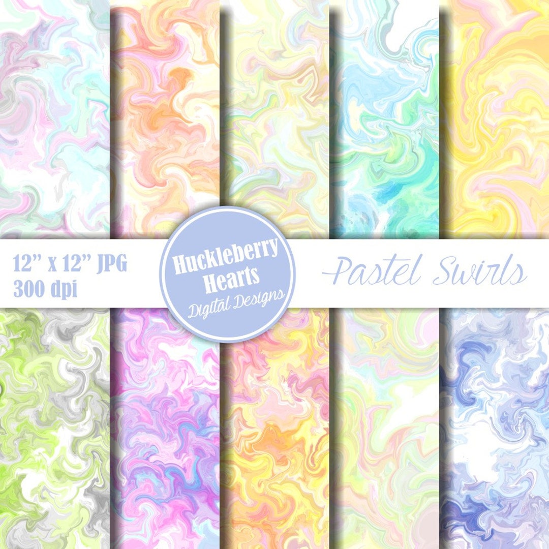 Swirl Paper, Digital Swirls, Marbelized Paper in Pastel Pinks, Blues ...