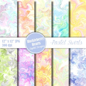 Swirl Paper, Digital Swirls, Marbelized Paper in Pastel Pinks, Blues ...