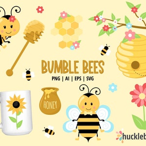 Bumble Bee Clipart, Cute Bee SVG Bundle, Honey Clipart, Honey Bee ...