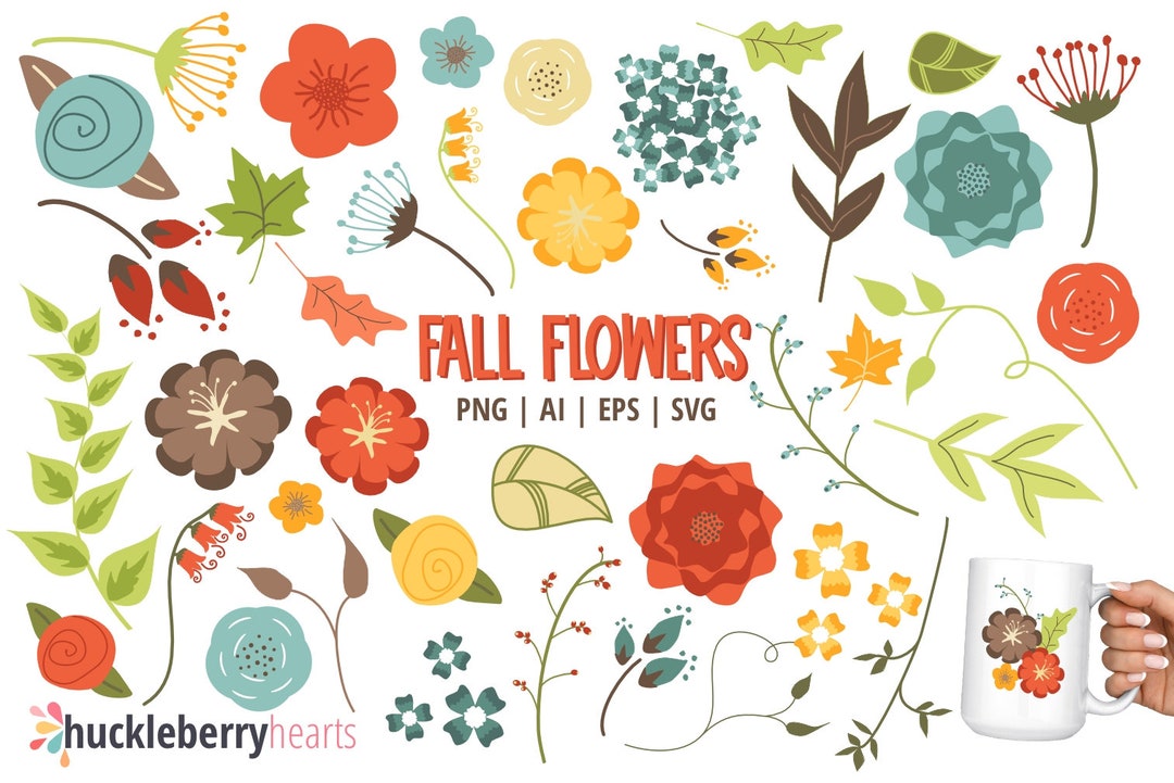 Fall Flowers Clipart, Fall Flowers SVG Bundle, Flowers SVG, Fall ...
