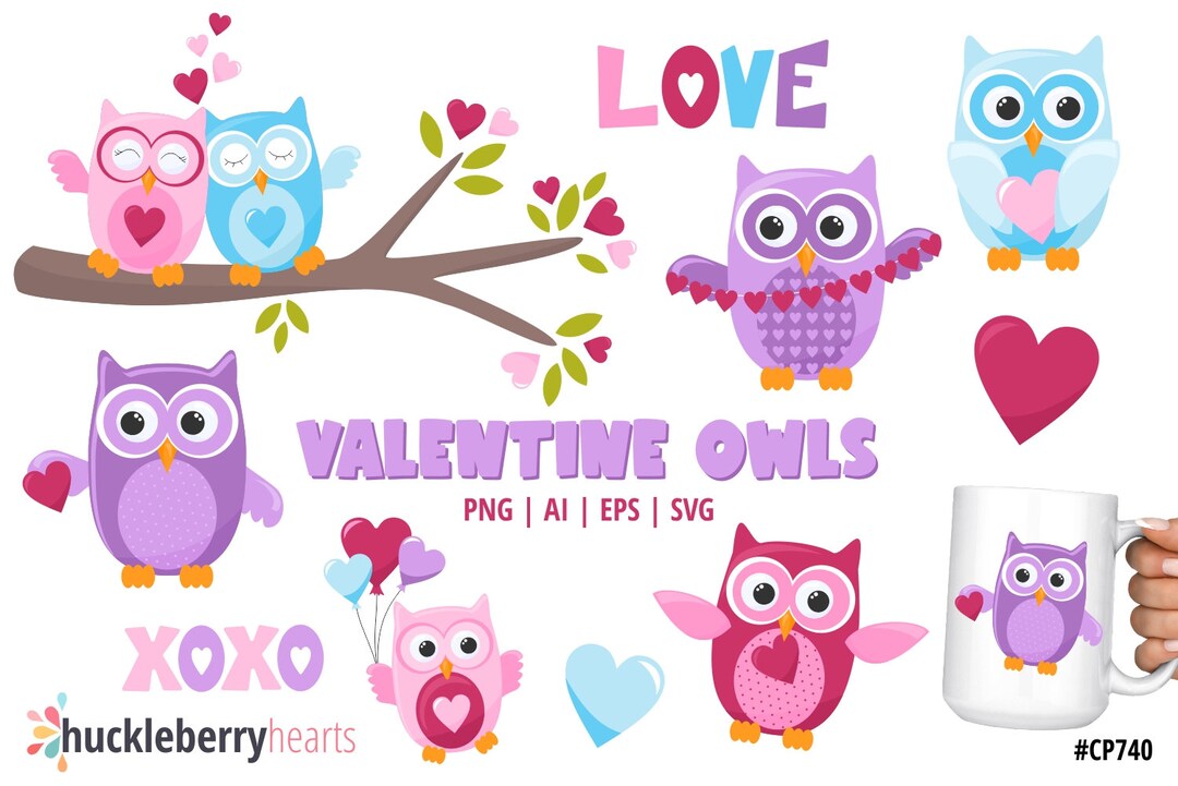 Valentine Owls Clipart, Cute Owls SVG Bundle, Love Owls PNG, Cute ...