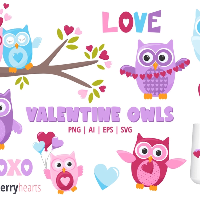 Owl Valentine Clipart - Etsy