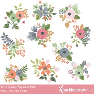 Rose Garden Clipart, Flower SVG Bundle, Flower Clipart SVG, Rose Flower ...