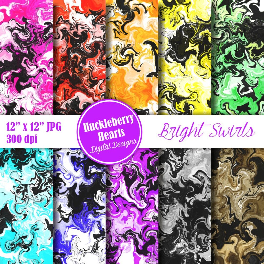 Swirl Paper, Digital Swirls, Marbelized Paper in Bright Colors and ...