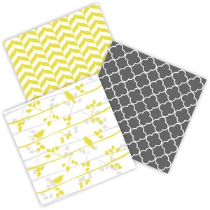 Yellow and Gray Birds and Branches Silhouettes Digital Paper With ...