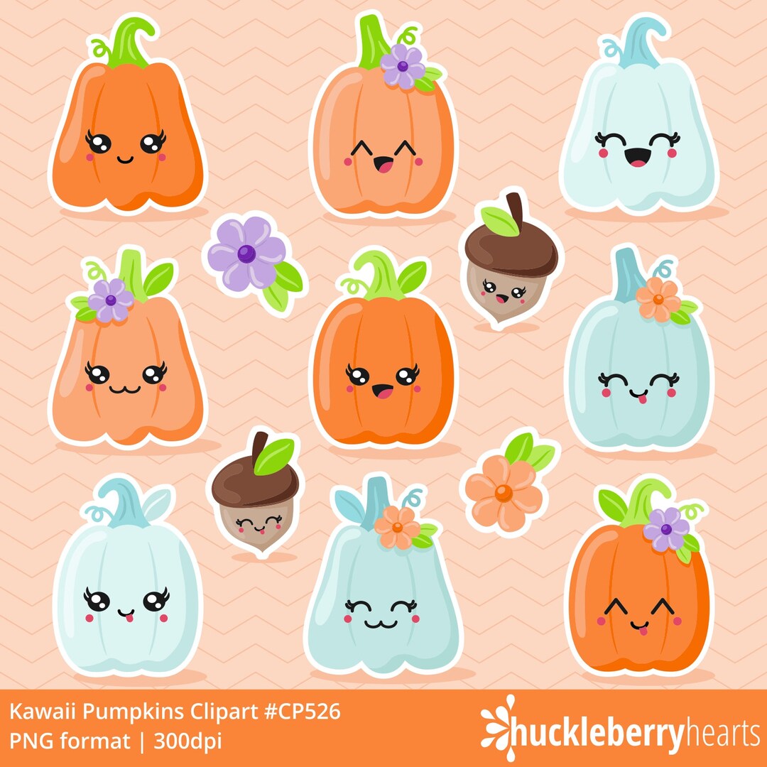 Kawaii Pumpkins Clipart, Cute Fall SVG Bundle, Thanksgiving PNG, Autumn ...