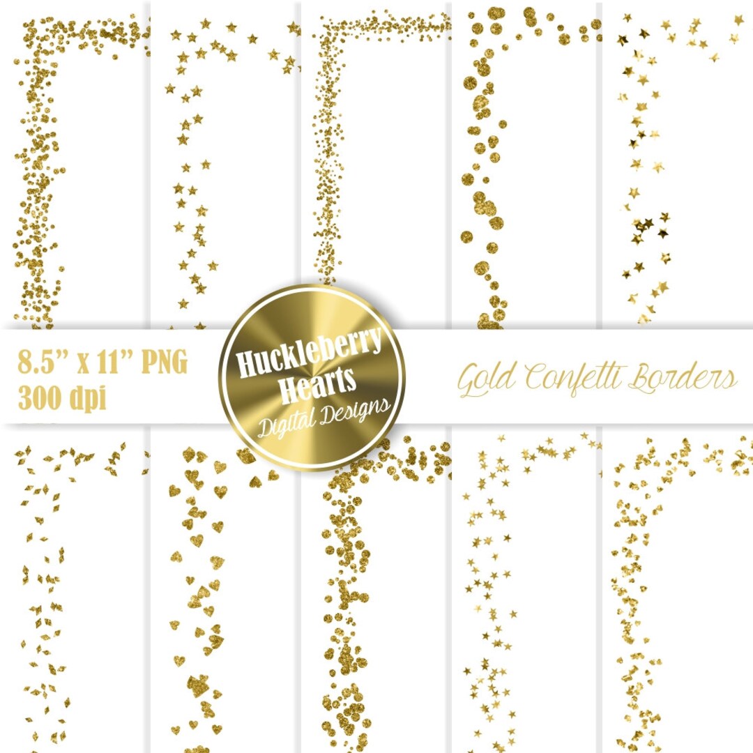 Gold Confetti Clipart, Confetti Borders, Confetti Clip Art, Digital ...