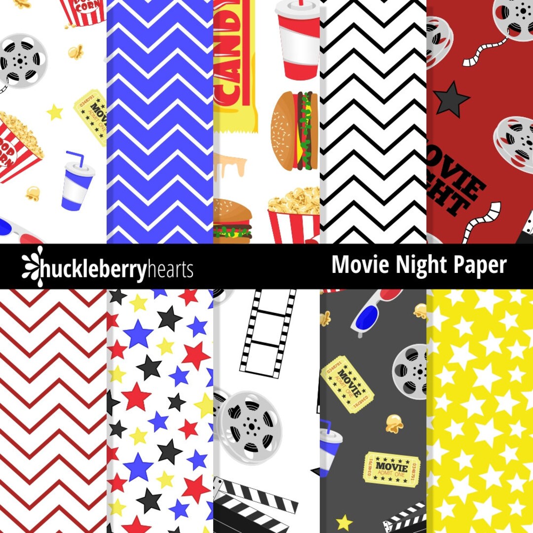Movie Digital Paper, Movie Night, Digital Scrapbook Paper, Seamless ...