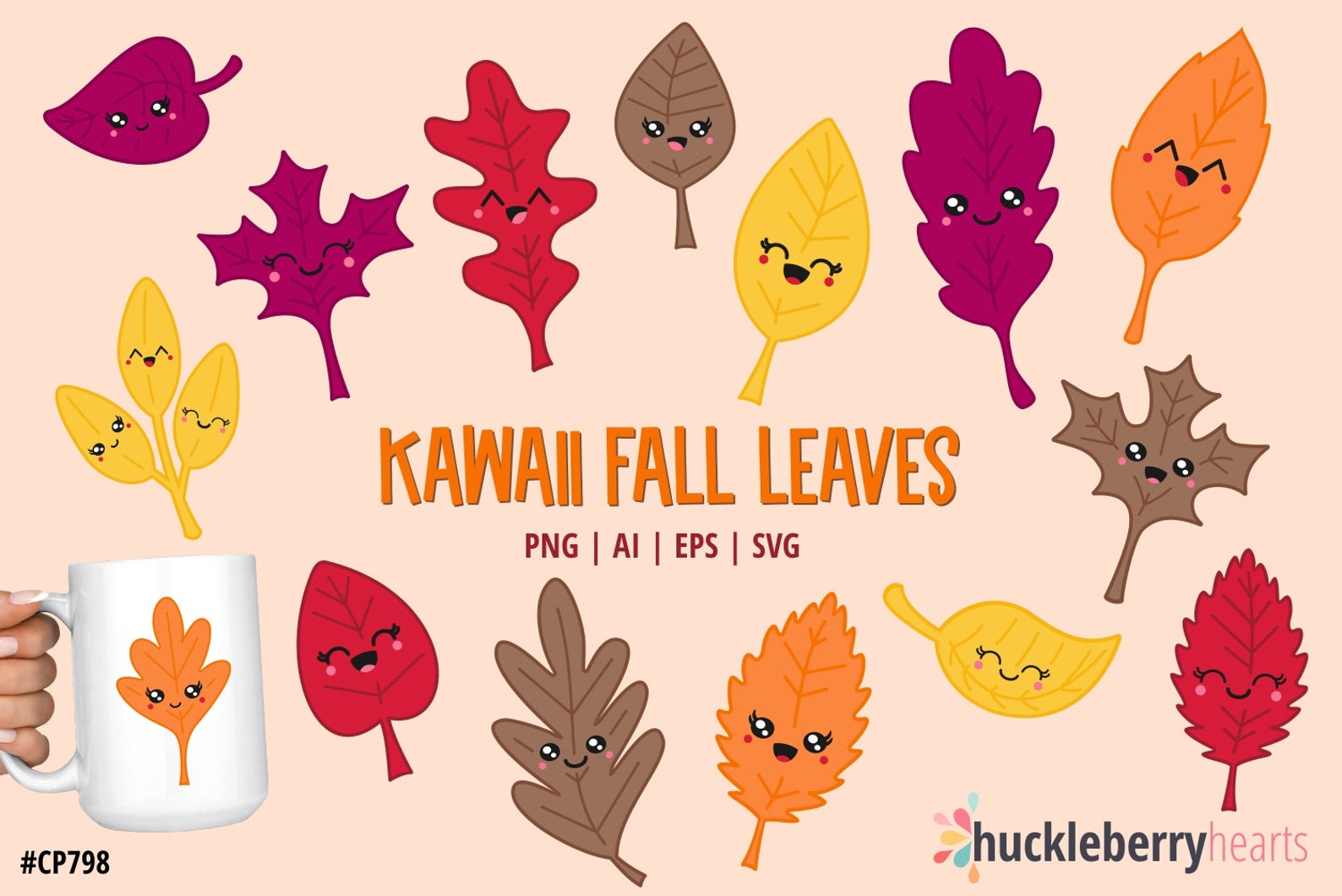 Kawaii Fall Leaves Clipart, Cute Autumn SVG Bundle, Thanksgiving Leaf ...