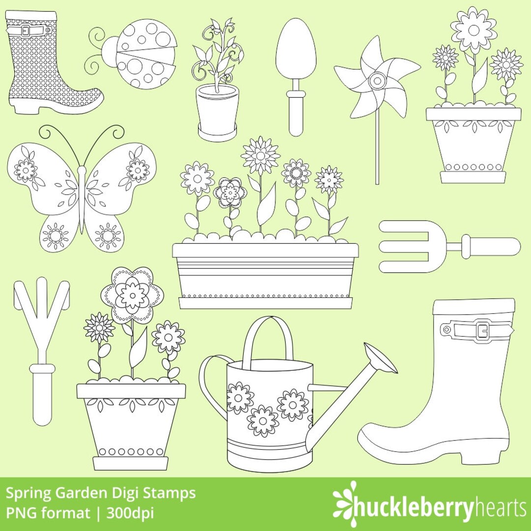 Garden Digi Stamps, Garden Clipart, Spring Clipart, Digital Stamps ...
