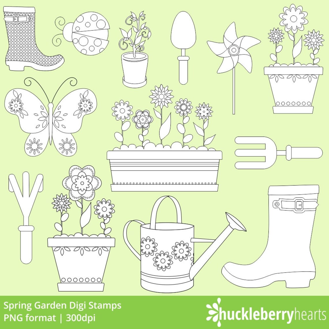 Garden Digi Stamps Garden Clipart Spring Clipart Digital - Etsy