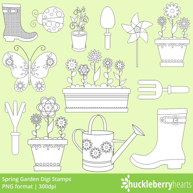 Garden Digi Stamps Garden Clipart Spring Clipart Digital - Etsy