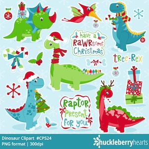 Christmas Dinosaurs Clipart, Cute Dinosaur Clipart, Christmas Dinosaur ...