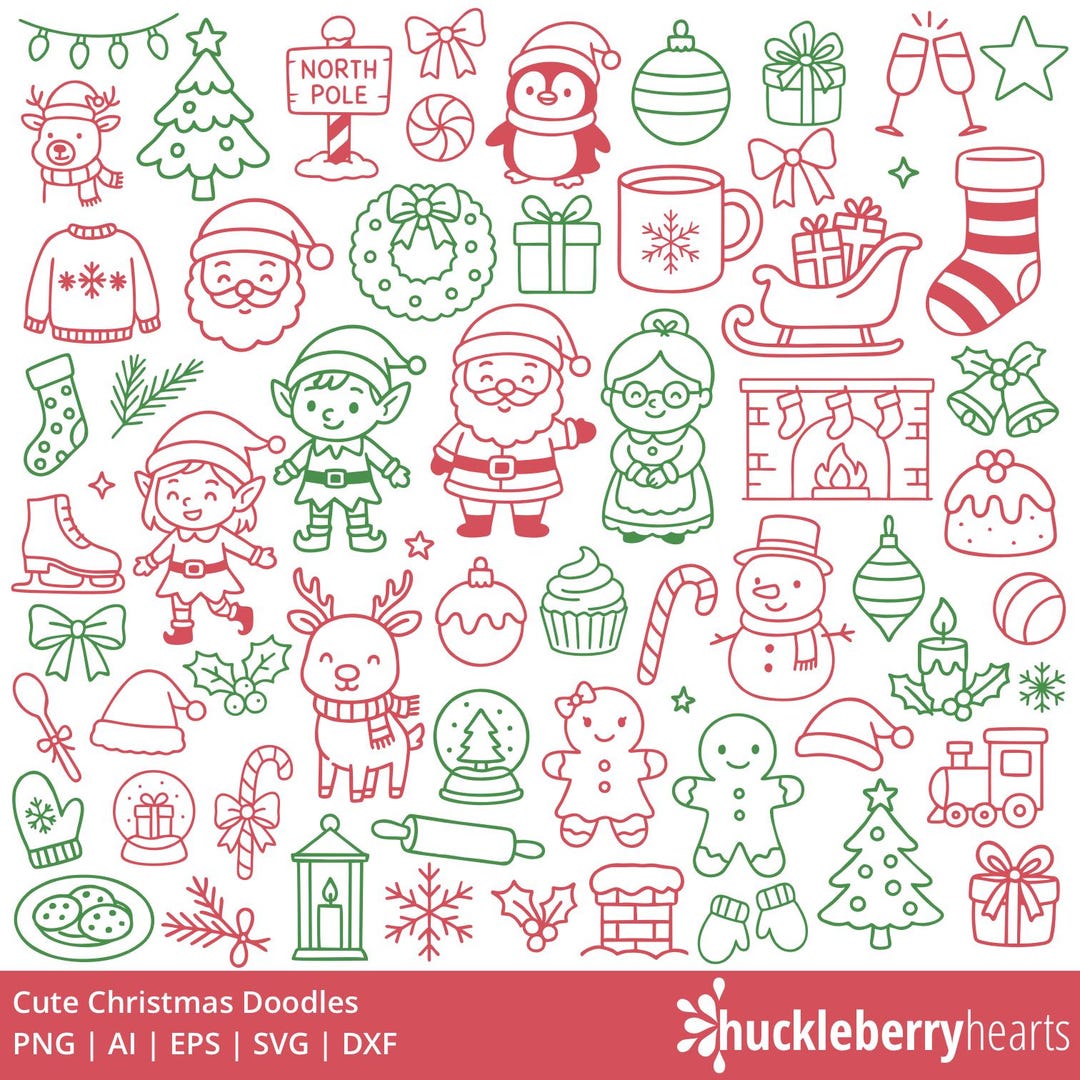 Cute Christmas Doodles SVG PNG | Santa Claus, Mrs Claus, Reindeer ...