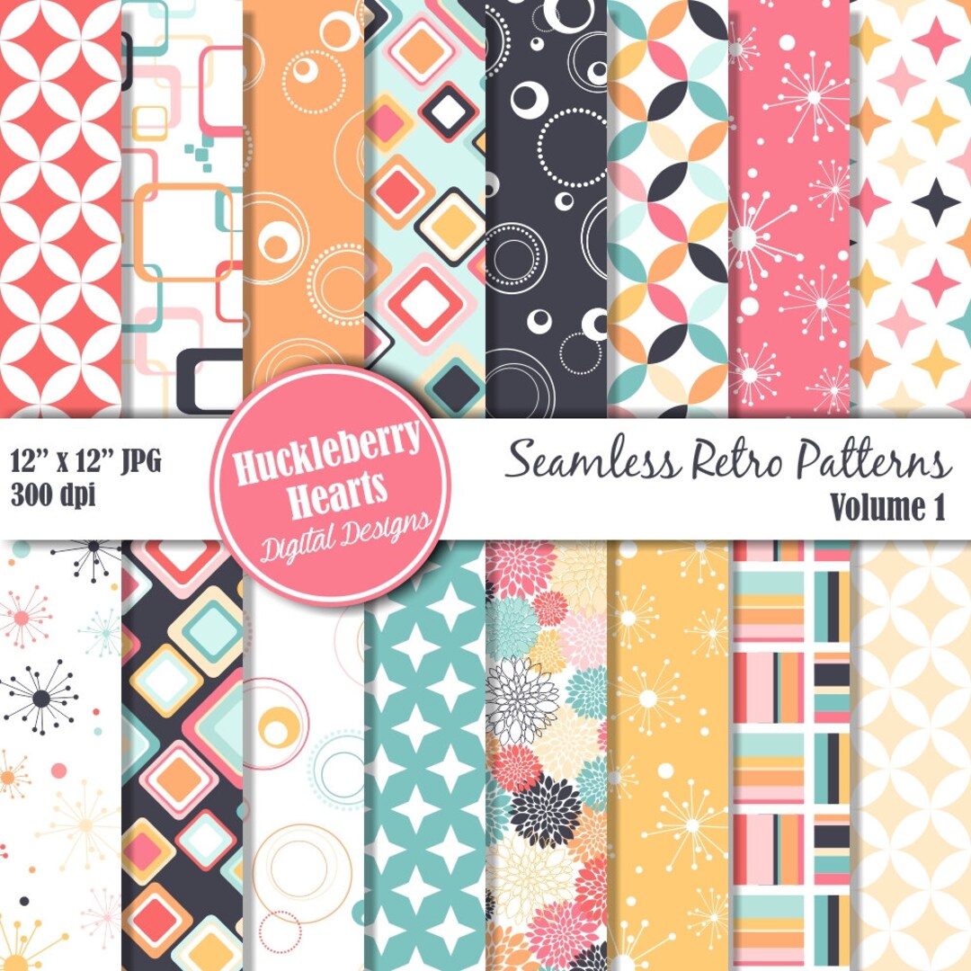Digital Retro Paper, Seamless Retro Paper, Digital Paper, Digital ...