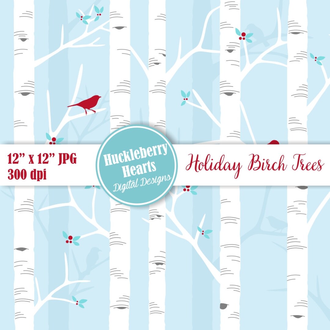 Christmas Paper, Birch Trees, Digital Christmas Paper, Christmas ...