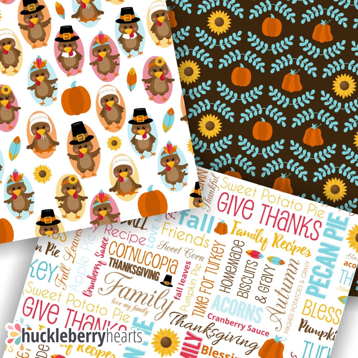 Thanksgiving Digital Paper Scrapbook Paper Turkeys - Etsy