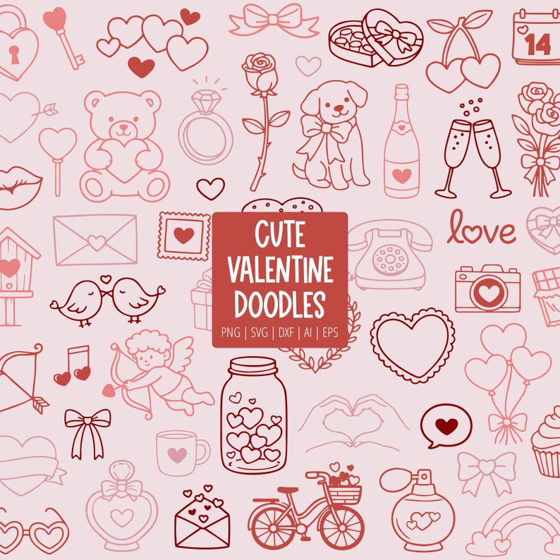 Valentine Doodle Clipart | Valentine's Day SVG Set | Commercial Use - Etsy