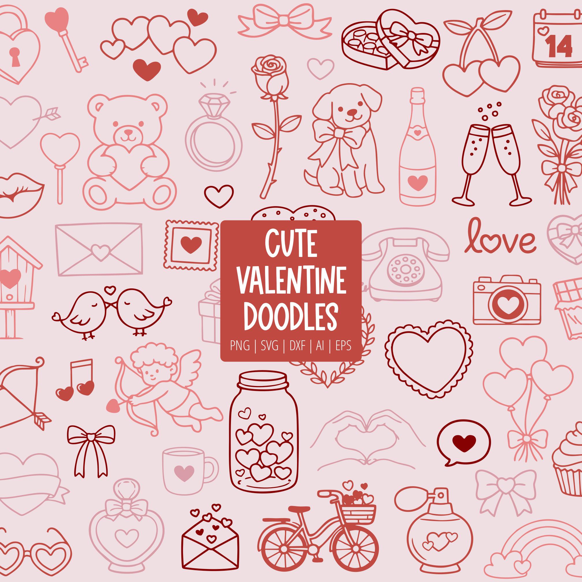 Valentine Doodle Clipart | Valentine's Day SVG Set | Commercial Use - Etsy