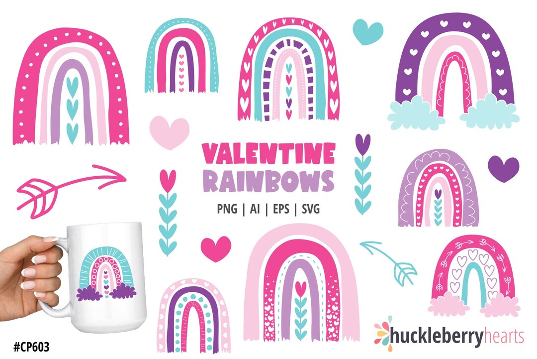 Rainbow Clipart, Valentine Rainbow SVG, Valentine Rainbow PNG, Cute ...