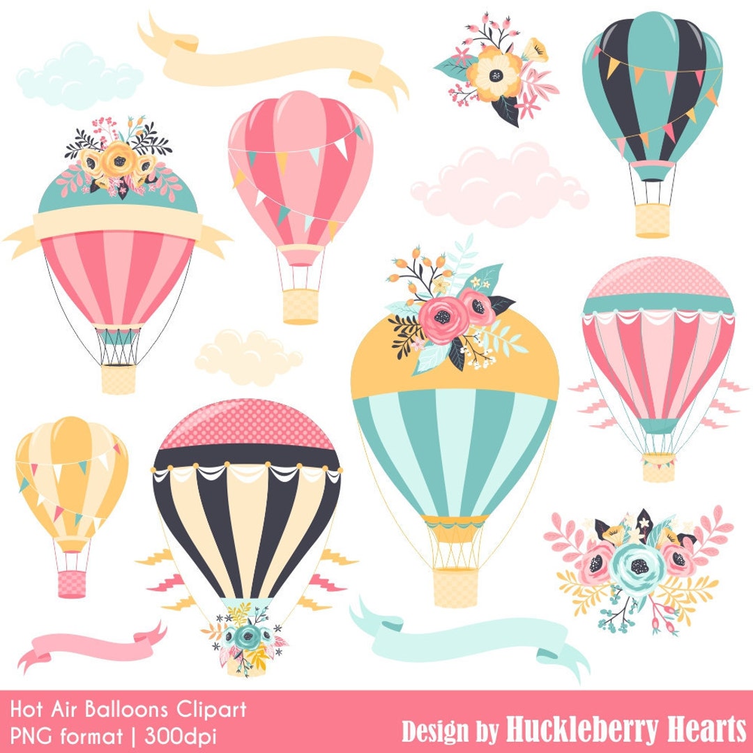Hot Air Balloon Clipart, Digital Hot Air Balloon, Hot Air Balloon ...